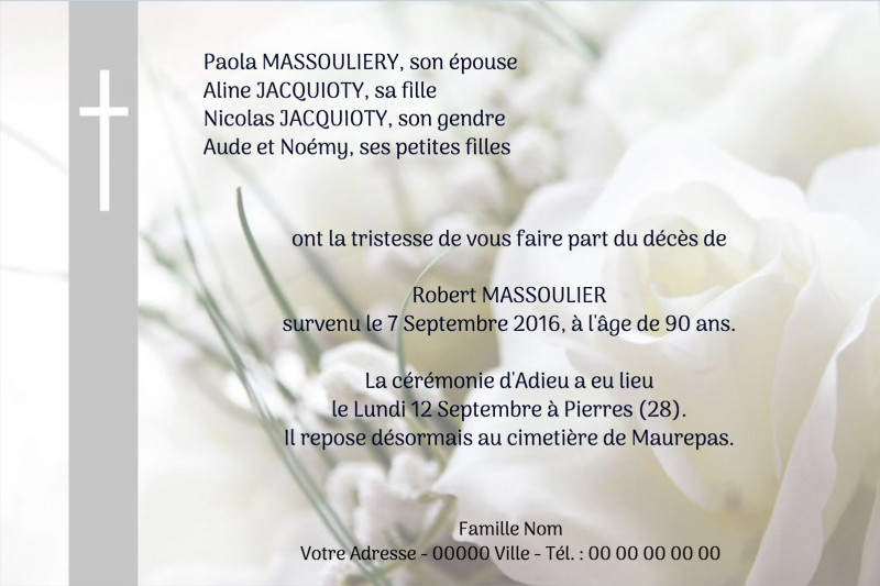 Faire part De D c s Gerbe Fleur Avec Bandeau Gris Et Croix Chr tienne 